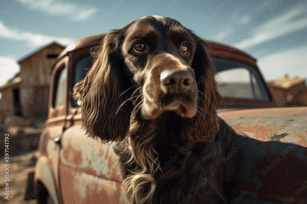 Group portrait photography of an aggressive cocker spaniel sticking ...