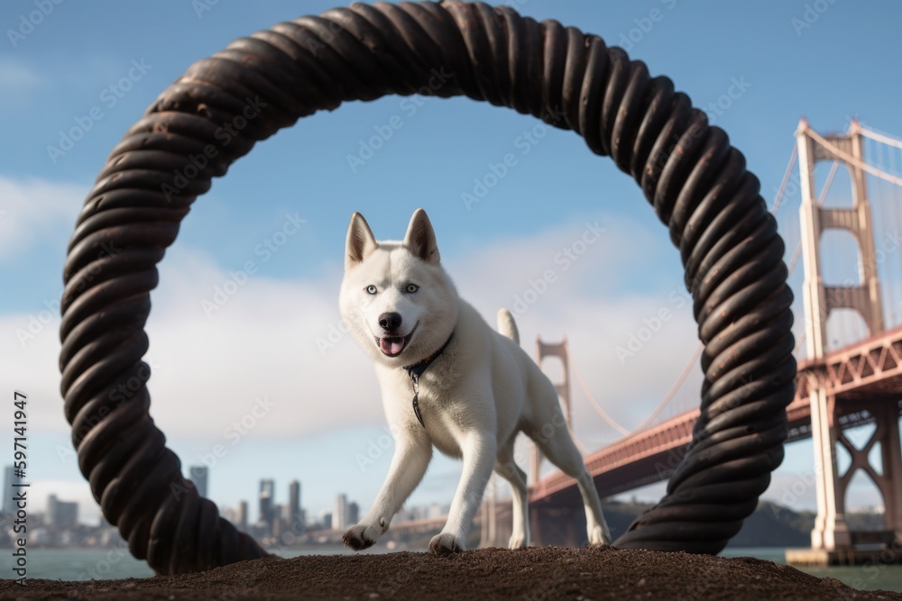 Full-length portrait photography of an aggressive siberian husky ...