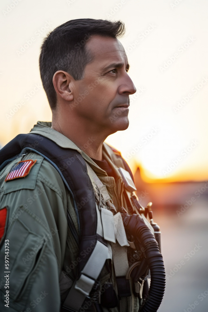 At sunset, a 45-year-old jet fighter pilot prepares for takeoff on the ...