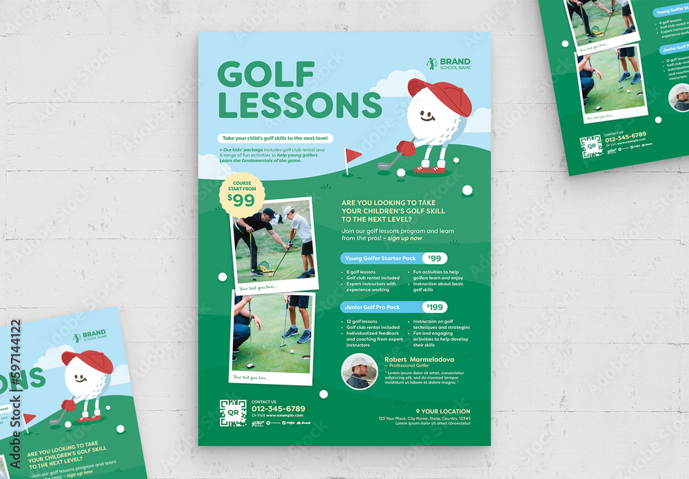 Golf Lessons Flyer Templates Stock Template | Adobe Stock