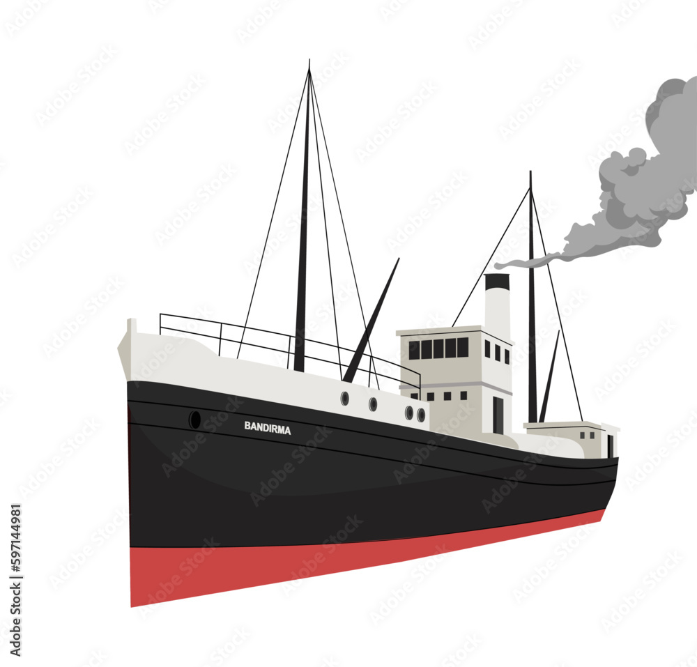 Bandırma Vapuru, bandirma ferry realistic vector illustration. 19 mayis ...
