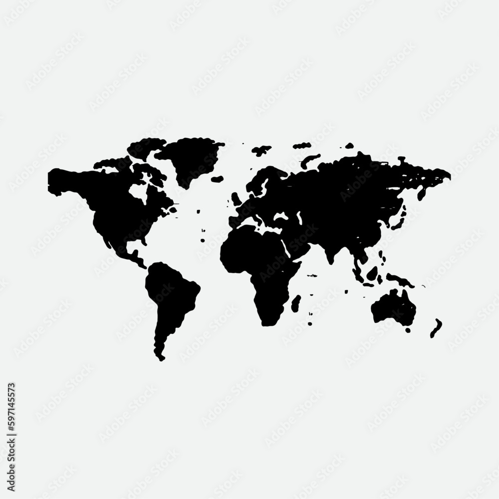 world map vector icon silhouette, black World map design cartoon ...