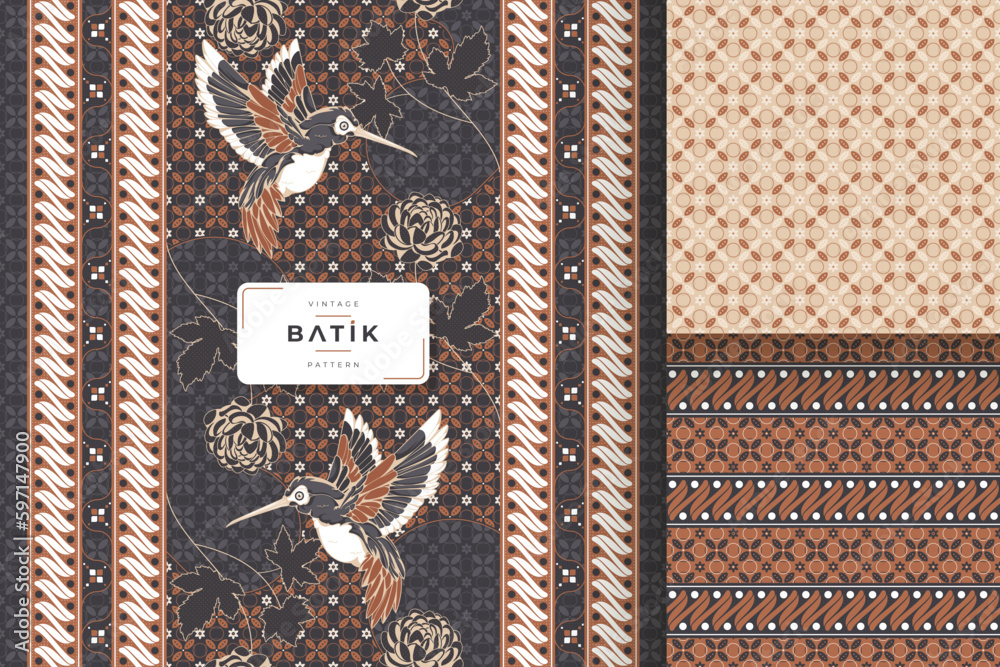 indonesian traditional bird motif batik pattern template Stock Vector ...