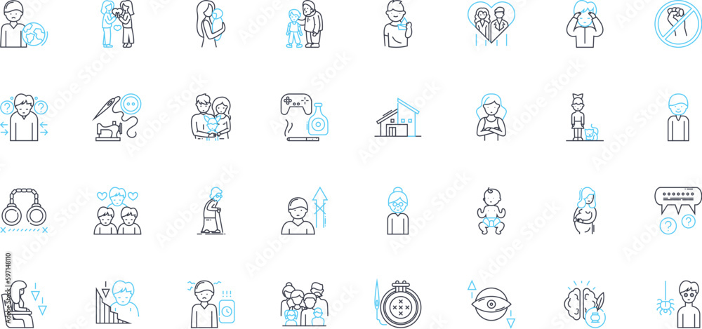 Child development linear icons set. Growth, Milests, Cognition ...