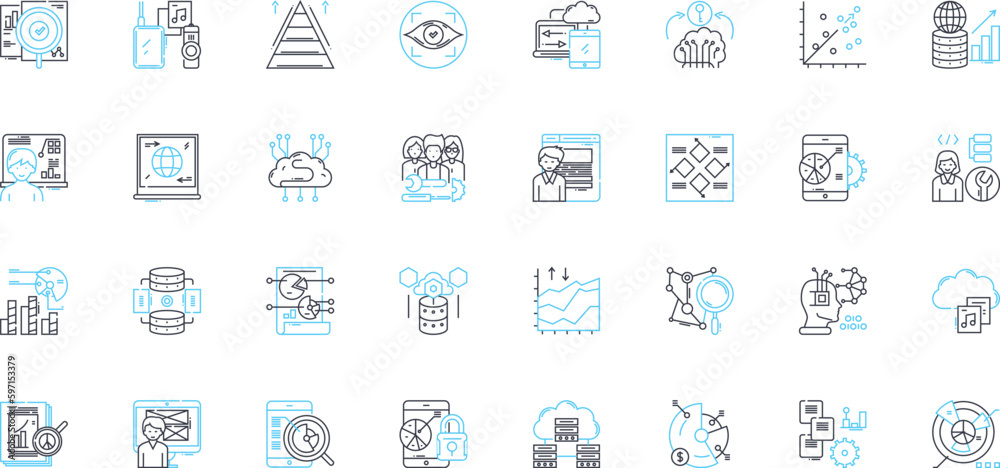Market reporting linear icons set. Analytics, Trends, Insights, Data ...