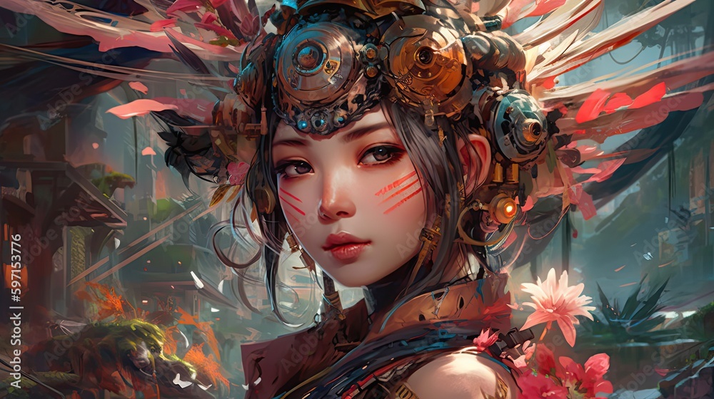 Title: Illustration of a Fantasy woman and abstract art, AI Generated ...