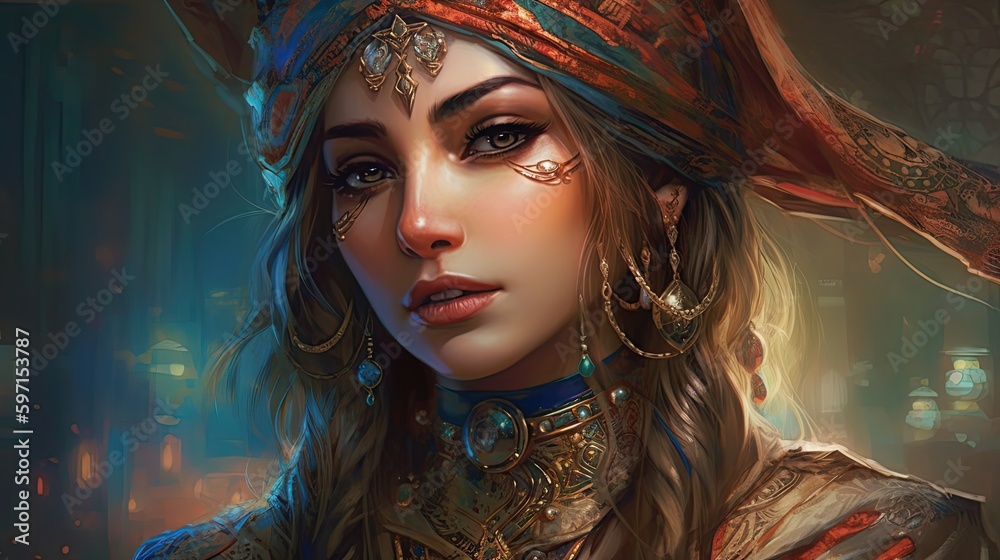 Title: Illustration of a Fantasy woman and abstract art, AI Generated ...