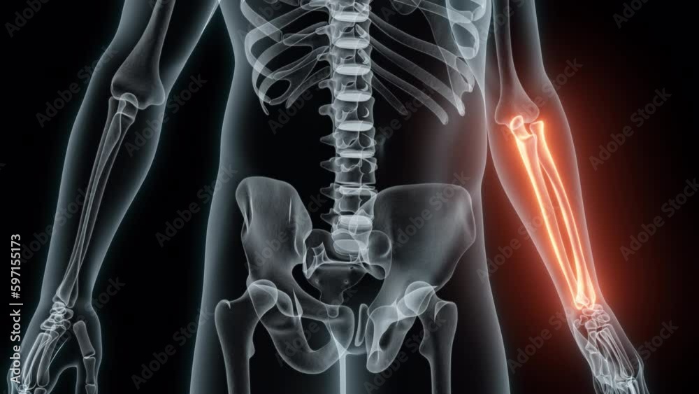 3D rendering of a medical animation of a Forearm. X-ray of a human ...
