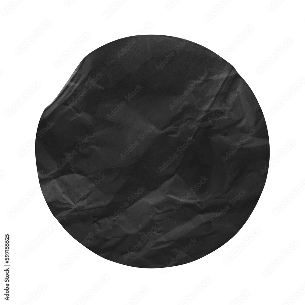 Black round stickers with wrinkles and curl edges. Realistic set of ...