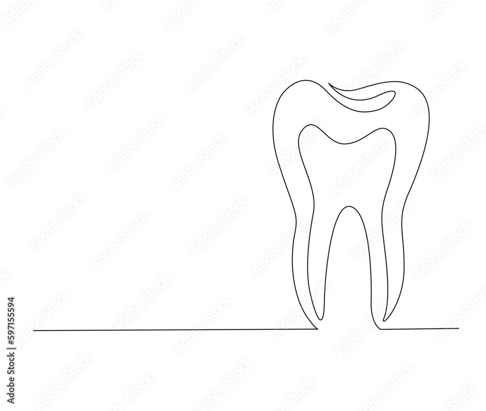 Continuous line art drawing of tooth. Dentist orthodontics - tooth ...