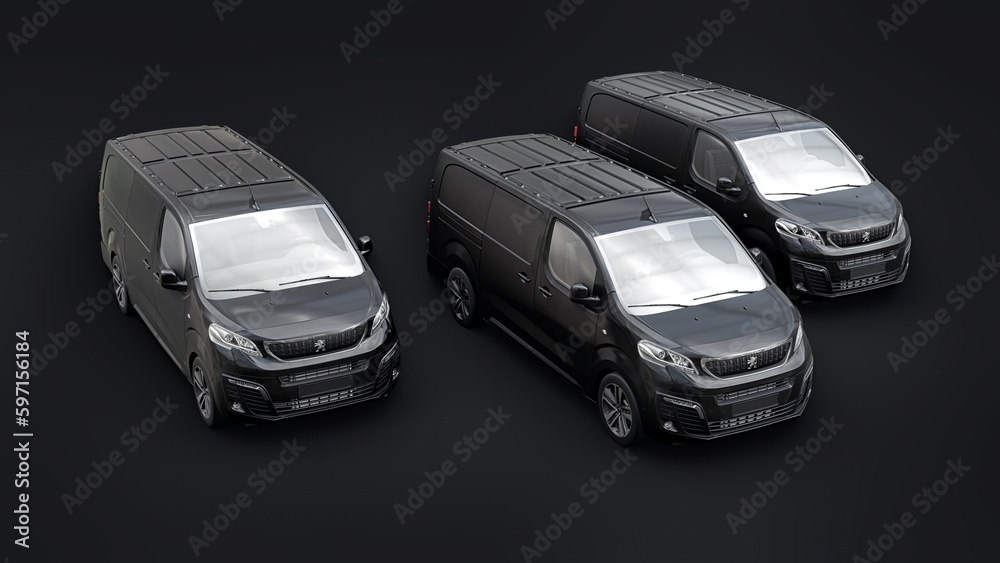 Paris, France. February 1, 2023. Peugeot Bipper. Three black cars on a ...