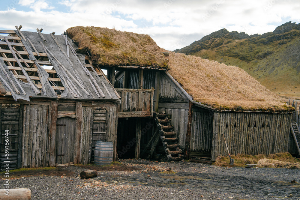 Abandoned viking village in Stokksnes, Iceland. The replica of the ...