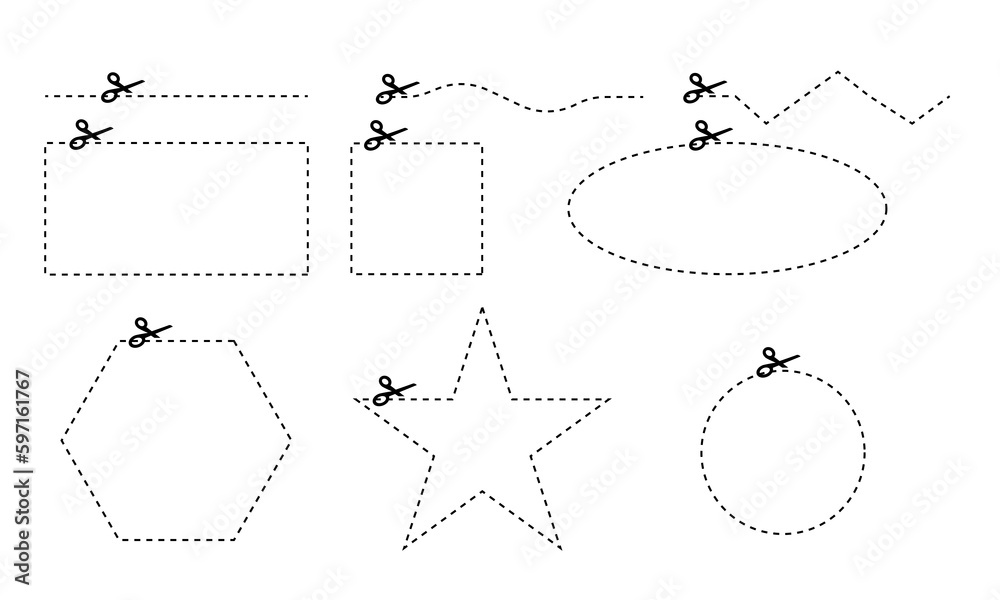 Vetor de Set of shapes with cut lines and coupon icon for cutting ...