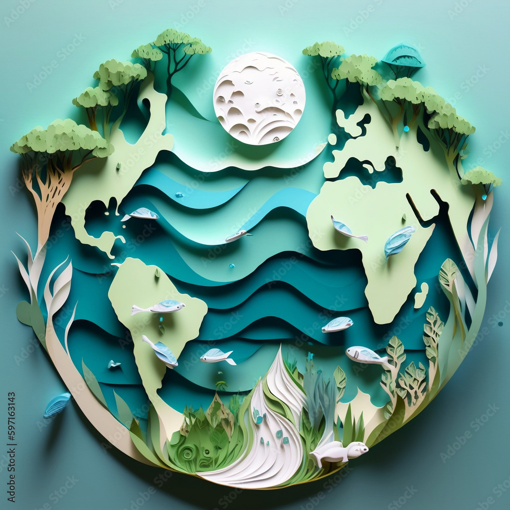 Paper art , Ecology and world water day , Saving water and world ...