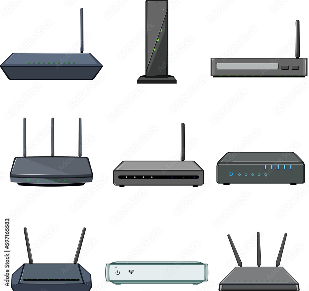 dsl modem set cartoon vector illustration Stock Vector | Adobe Stock