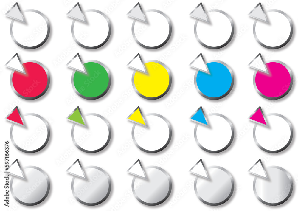 A set of identical buttons with a pointer for symbols or text ...