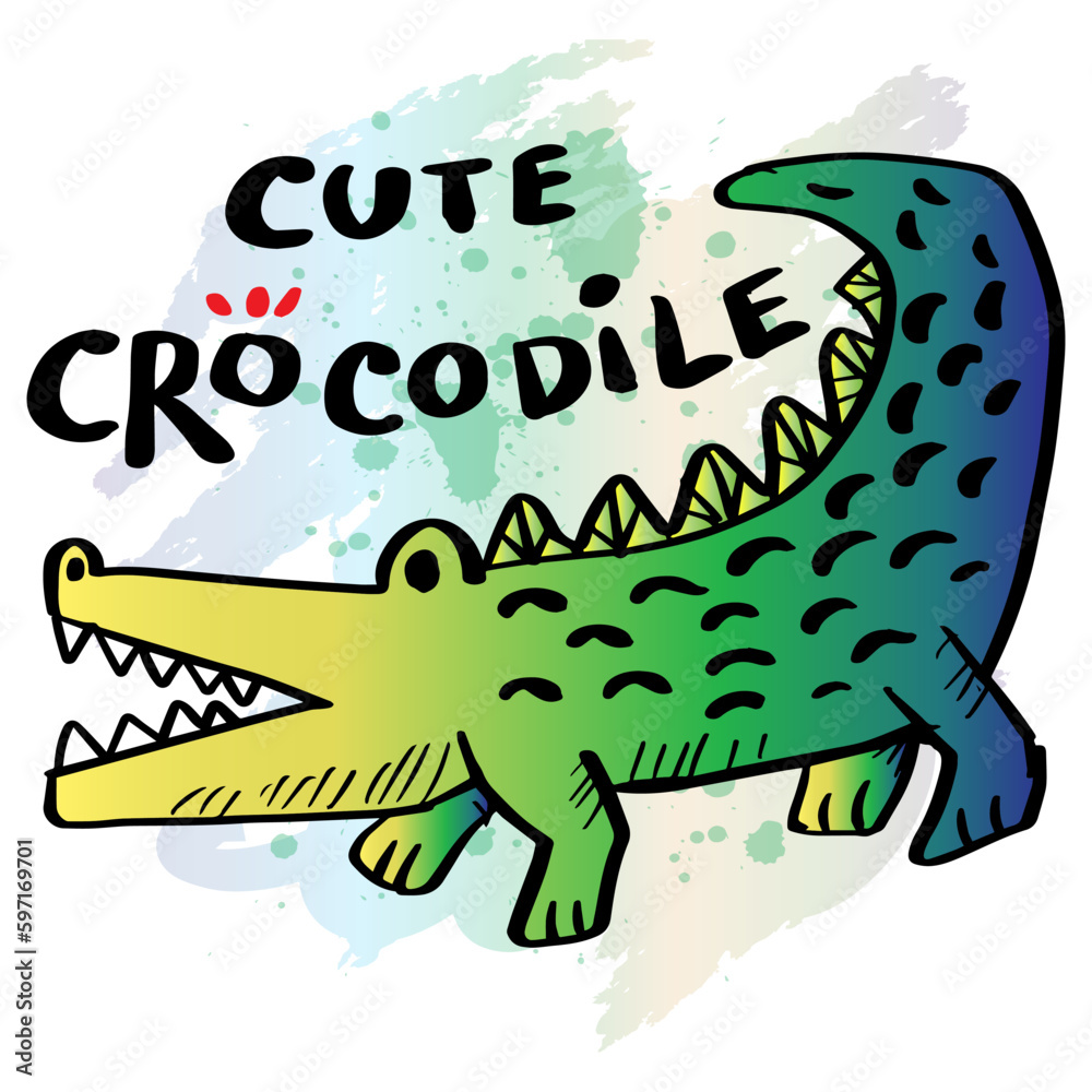 Cute crocodile hand drawing illustration. Shirt design. Stock Vector ...