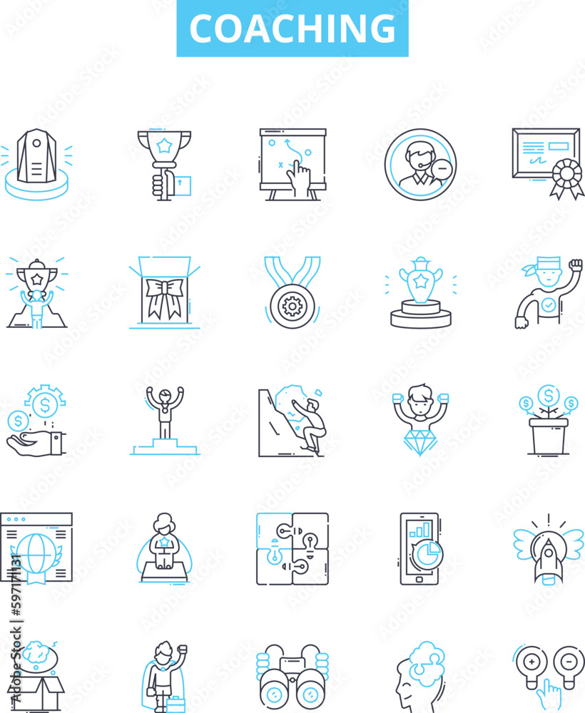 Coaching vector line icons set. Coaching, Tutoring, Training, Mentoring ...
