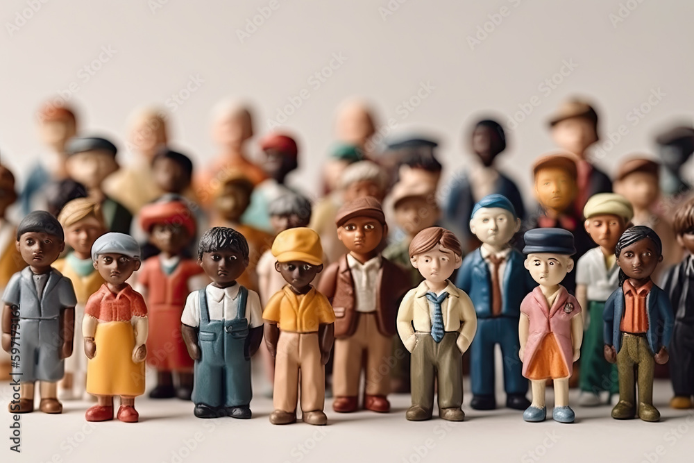 Miniature people figurines of international crowd of people of ...