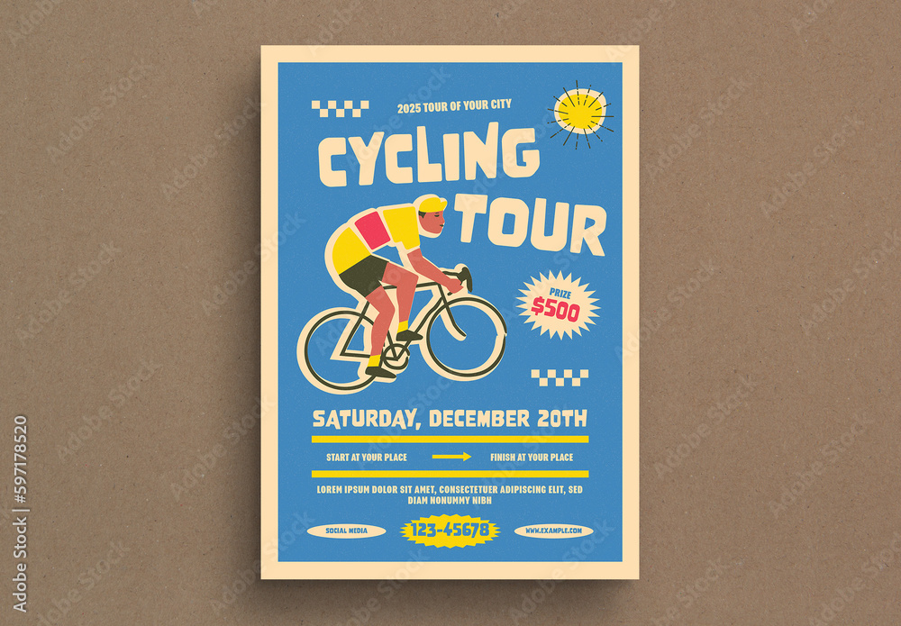 Retro Cycling Tour Event Flyer Stock Template | Adobe Stock