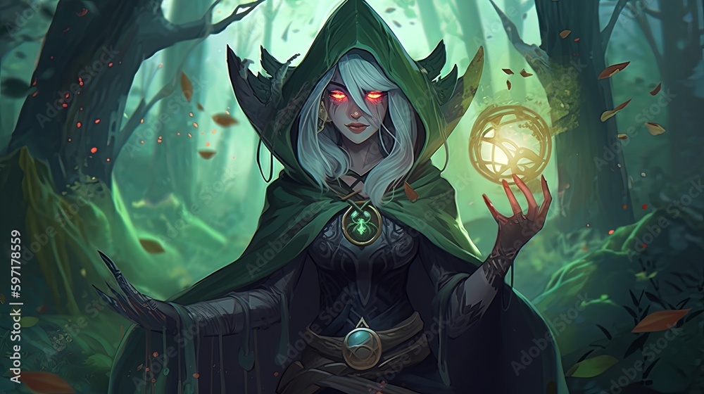 Beautiful eyes create a full body beautiful warlock girl with green ...