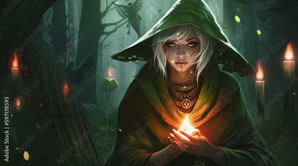 Beautiful eyes create a full body beautiful warlock girl with green ...