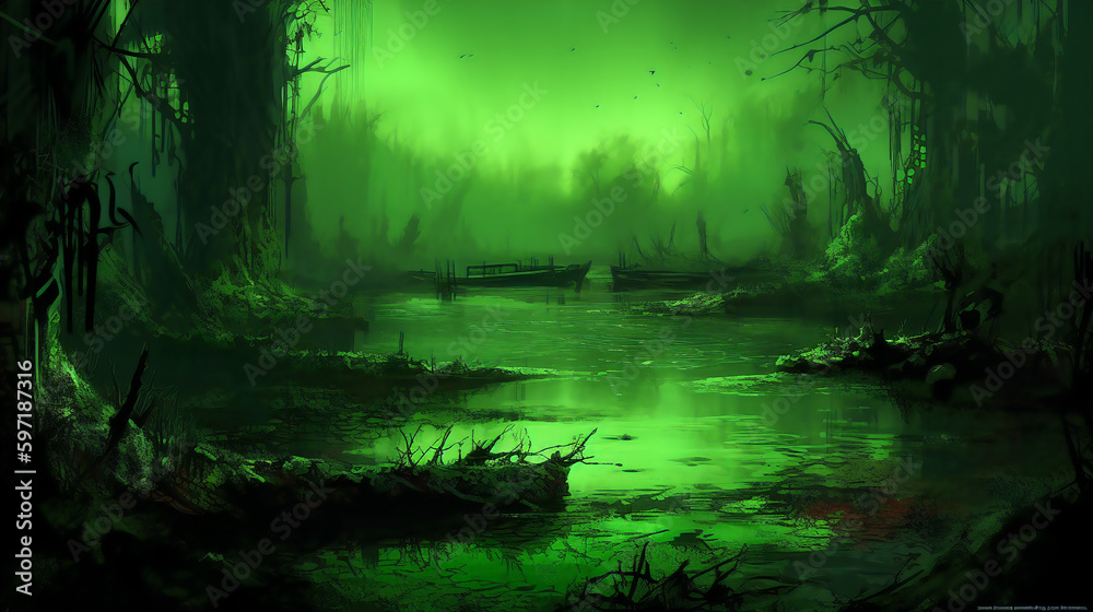 Creepy swamp scene in black and green swamp scene in black and green ...