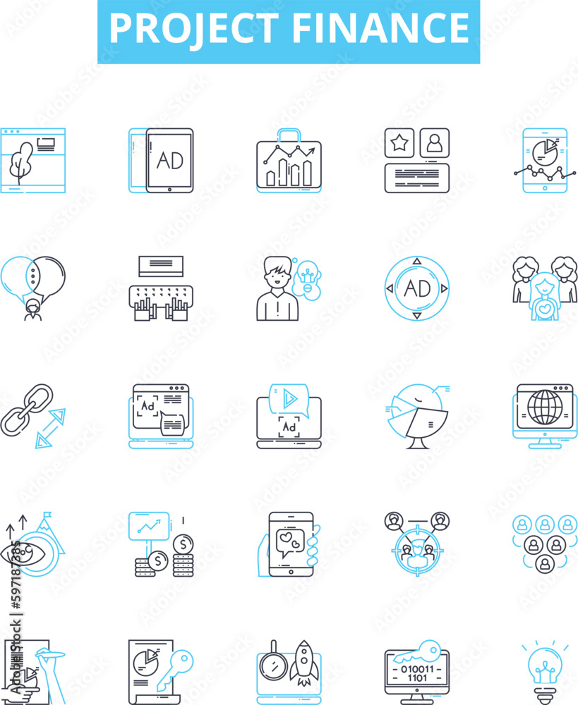 Project finance vector line icons set. Project, finance, financing ...