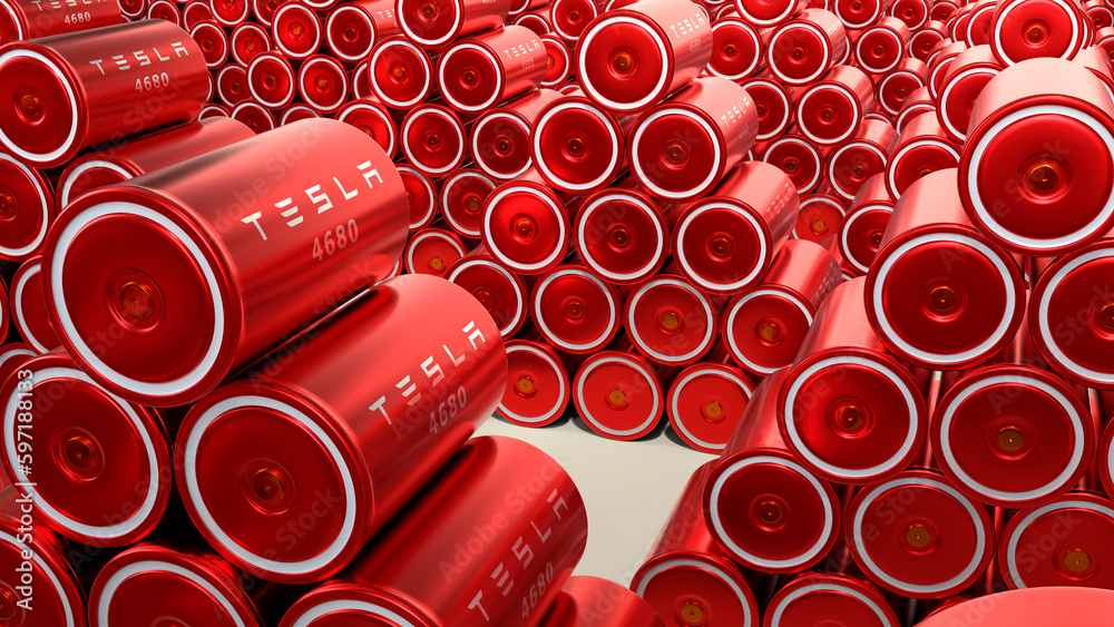 4680 Tesla battery array, High-capacity li-ion accumulator cell modules ...