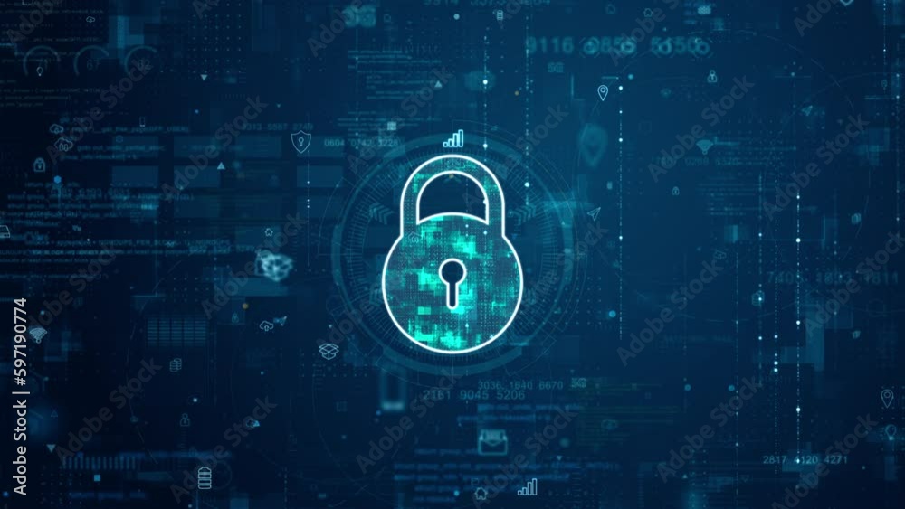 Motion graphic of Blue digital security key logo and futuristic circle ...