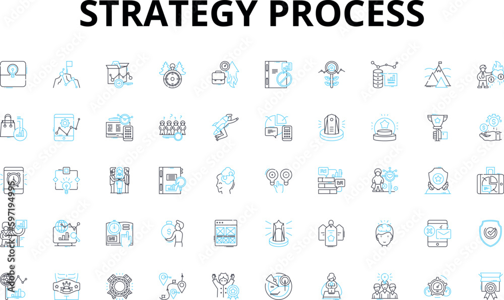 Strategy Process Linear Icons Set Planning Analysis Execution Alignment Assessment Tactics