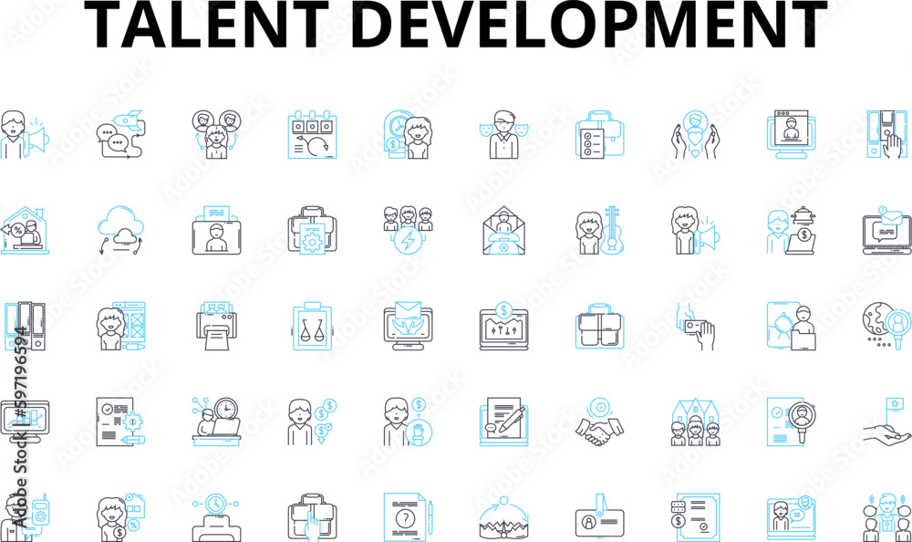 Vetor de Talent development linear icons set. Growth, Learn ...