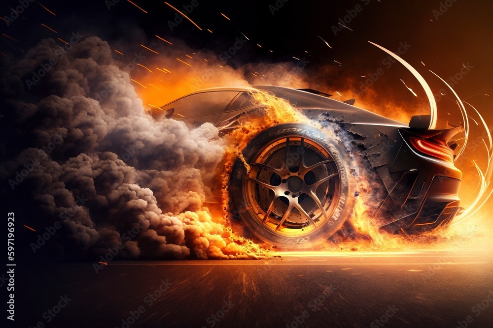 Poster Sport racing car with tyre burning – Wall Art | UkPosters
