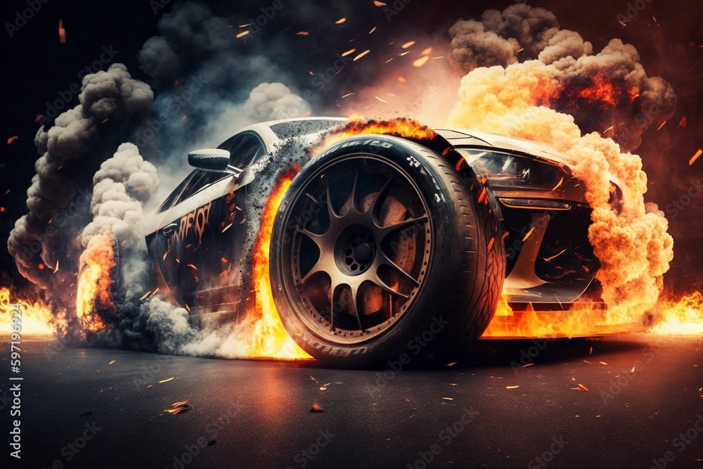 Sport racing car with tyre burning, created with generative AI Stock ...