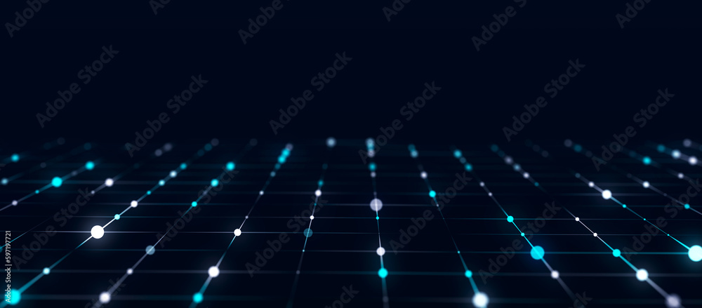 Abstract digital science background. A stream of luminous particles ...
