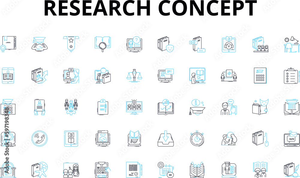 Research concept linear icons set. Experimentation, Methodology ...
