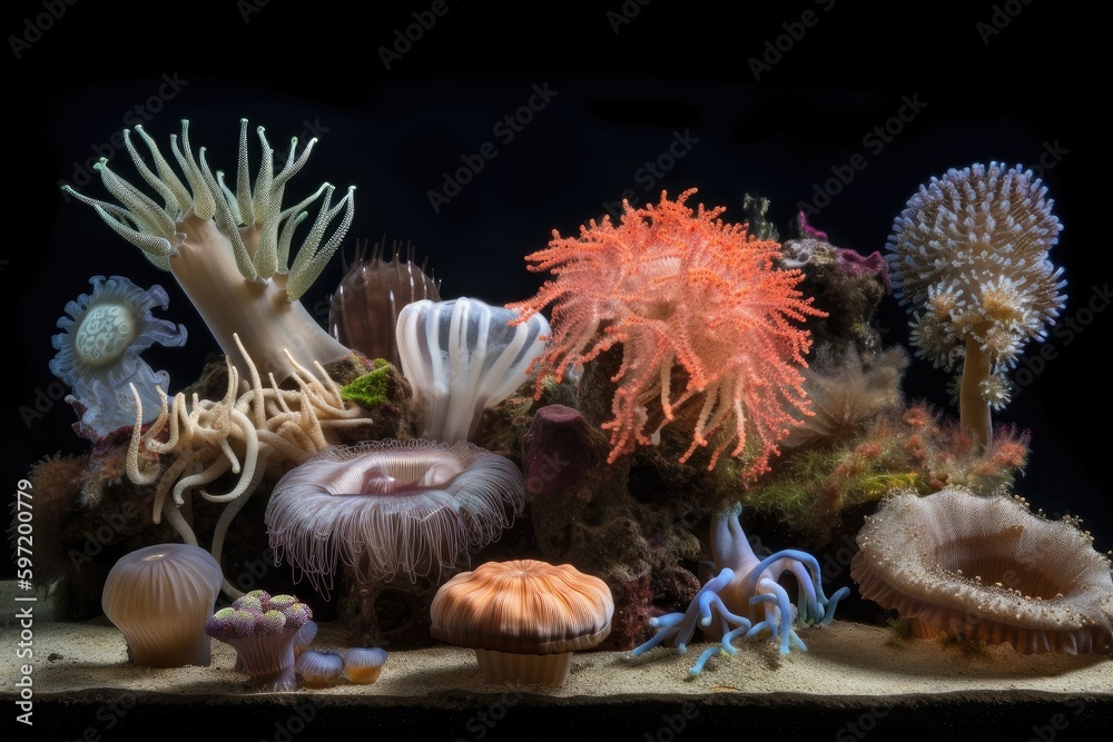diversity of cnidarians in a marine environment, showcasing the variety ...