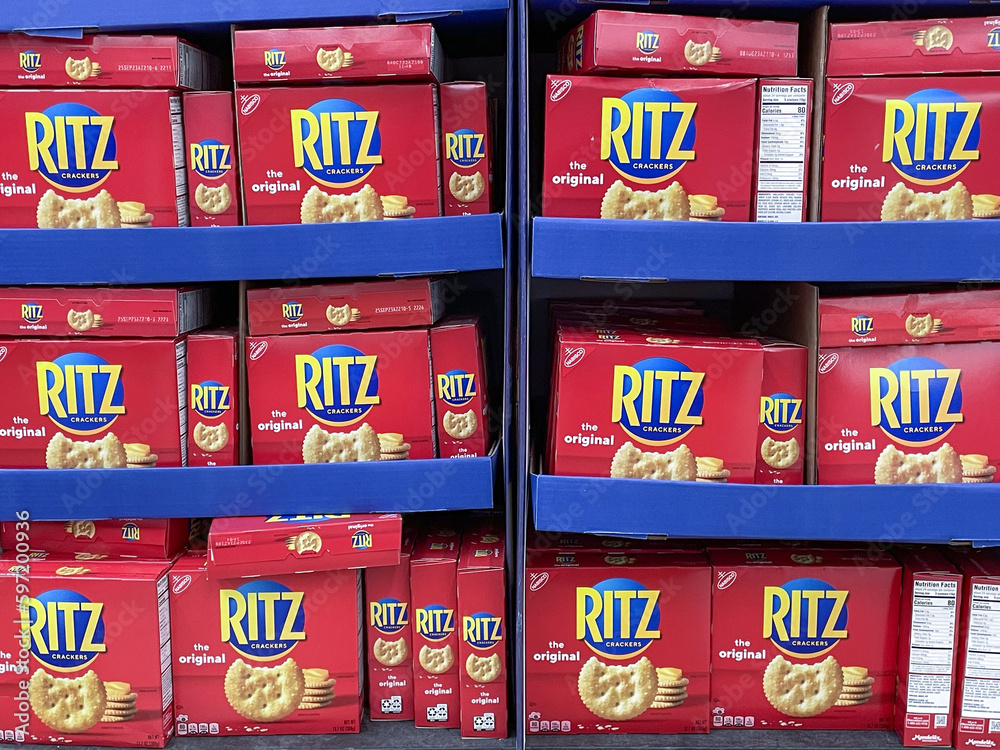 Ritz Crackers display. Ritz Crackers are a product of Mondelez ...