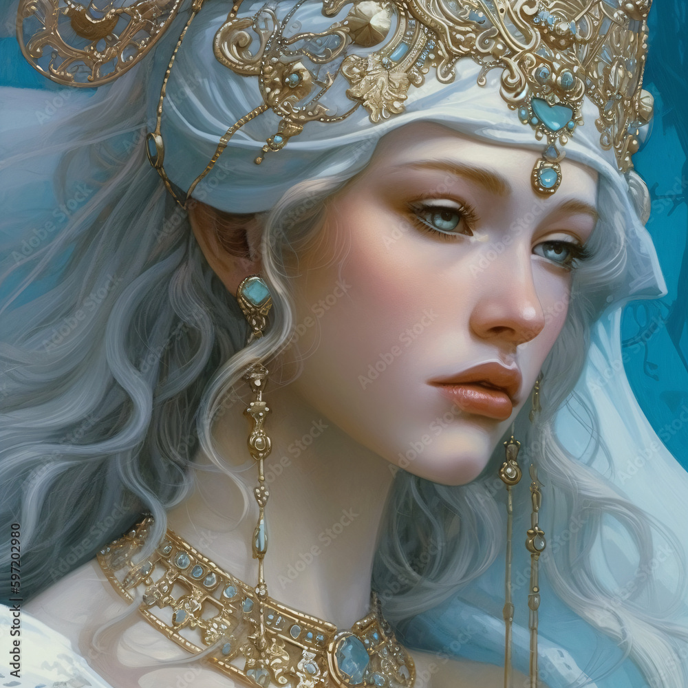 beautiful queen elf woman with white hair and wearing a crown fantasy ...