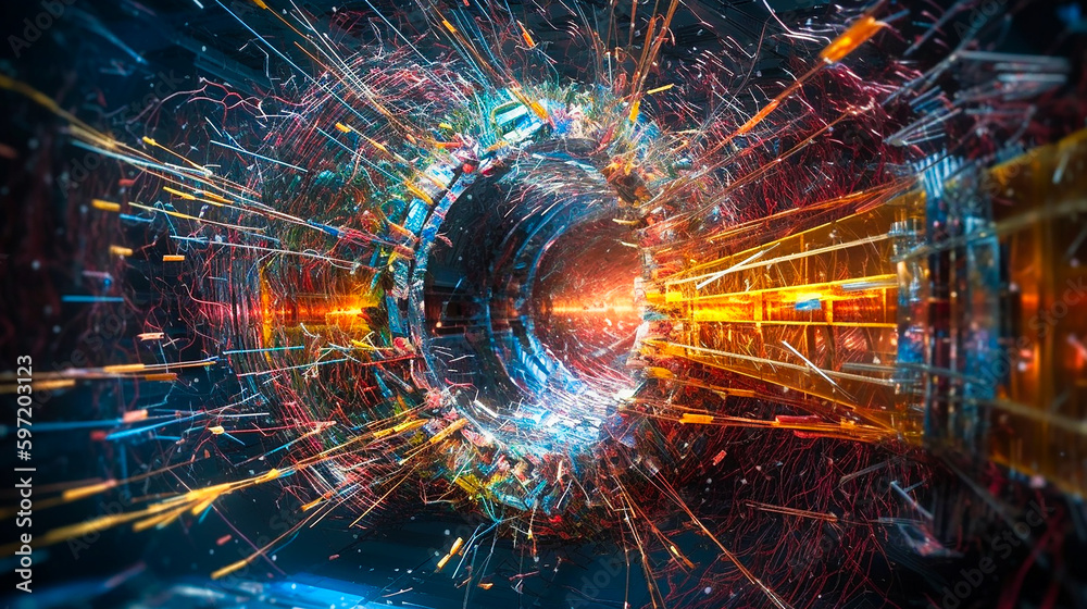 A graphic representation of the hadron collider. AI generativ. Stock ...