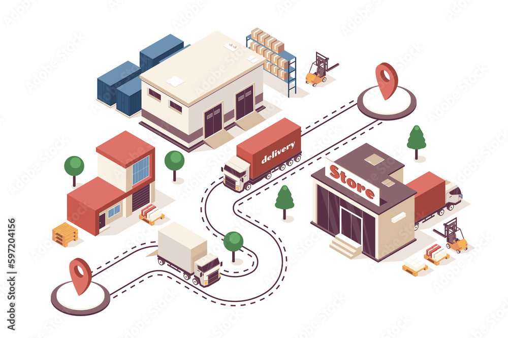 Delivery company concept 3d isometric web infographic workflow process ...