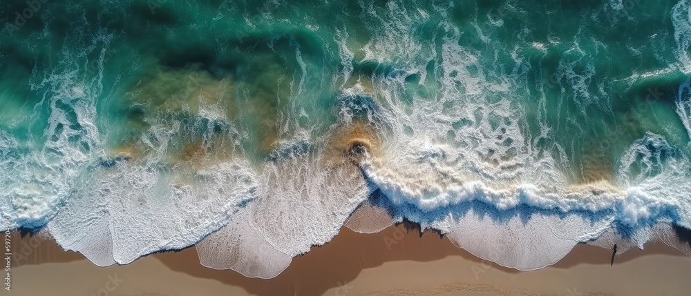 ocean waves beach background aerial view crashing sand fluid dynamic ...