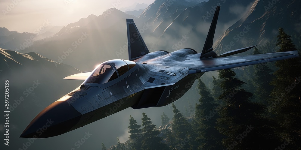 new generation technology advanced fighter jet flying mountain range ...