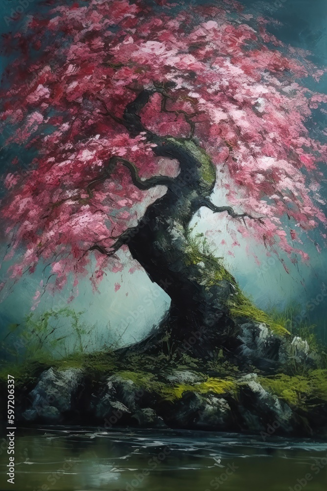 princess tree acrylic pink flowers rock river shintoism deity spring ...