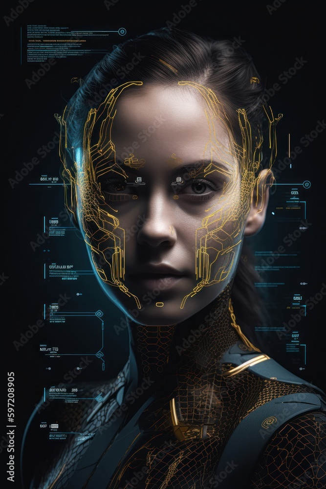 interface woman face about graphical abstract closeup circuit digital ...