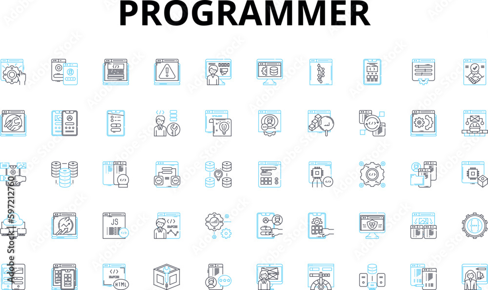 Programmer Linear Icons Set Coding Debugging Algorithms Syntax Variables Loops Logic