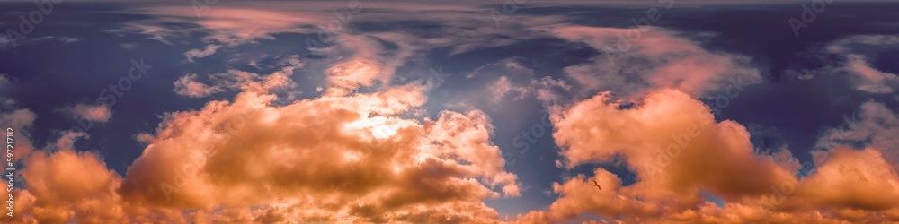 Blue Orange sky panorama with Cirrus clouds in Seamless spherical ...
