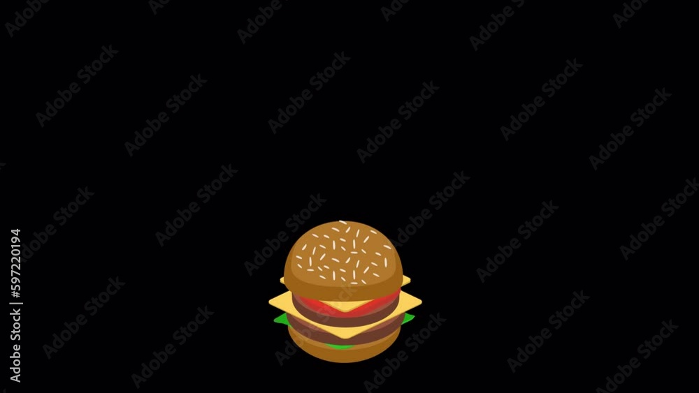 Burger ingredients falling and landing in the bun one by one in slow ...