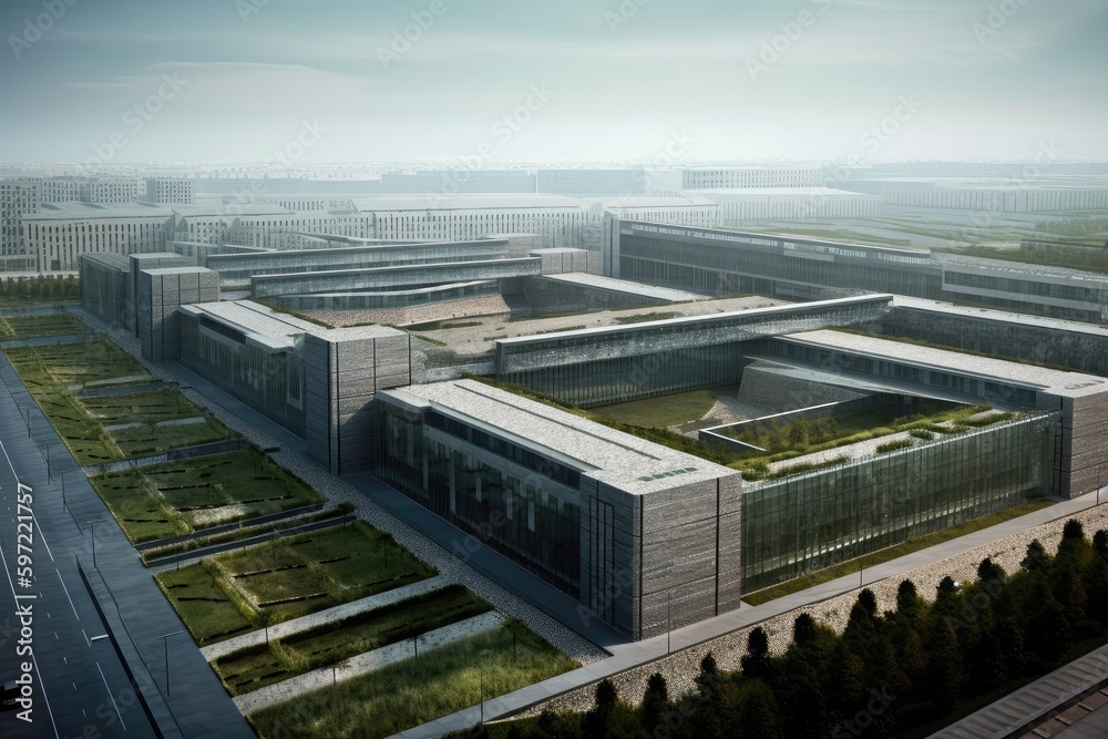 futuristic prison, with high-tech security features and advanced ...