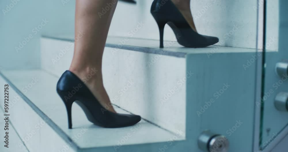 Collaboration, business and women walking on stairs in an office for ...